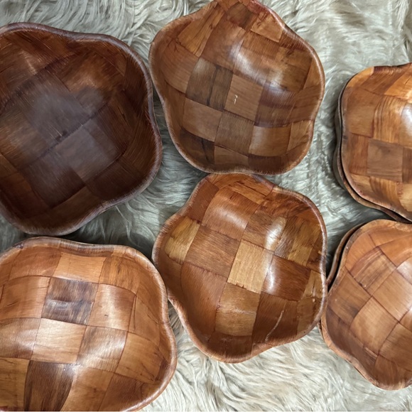 Accents | Vintage Set Of 8 Pressed Wood Weave Wooden Bowls Flower ...